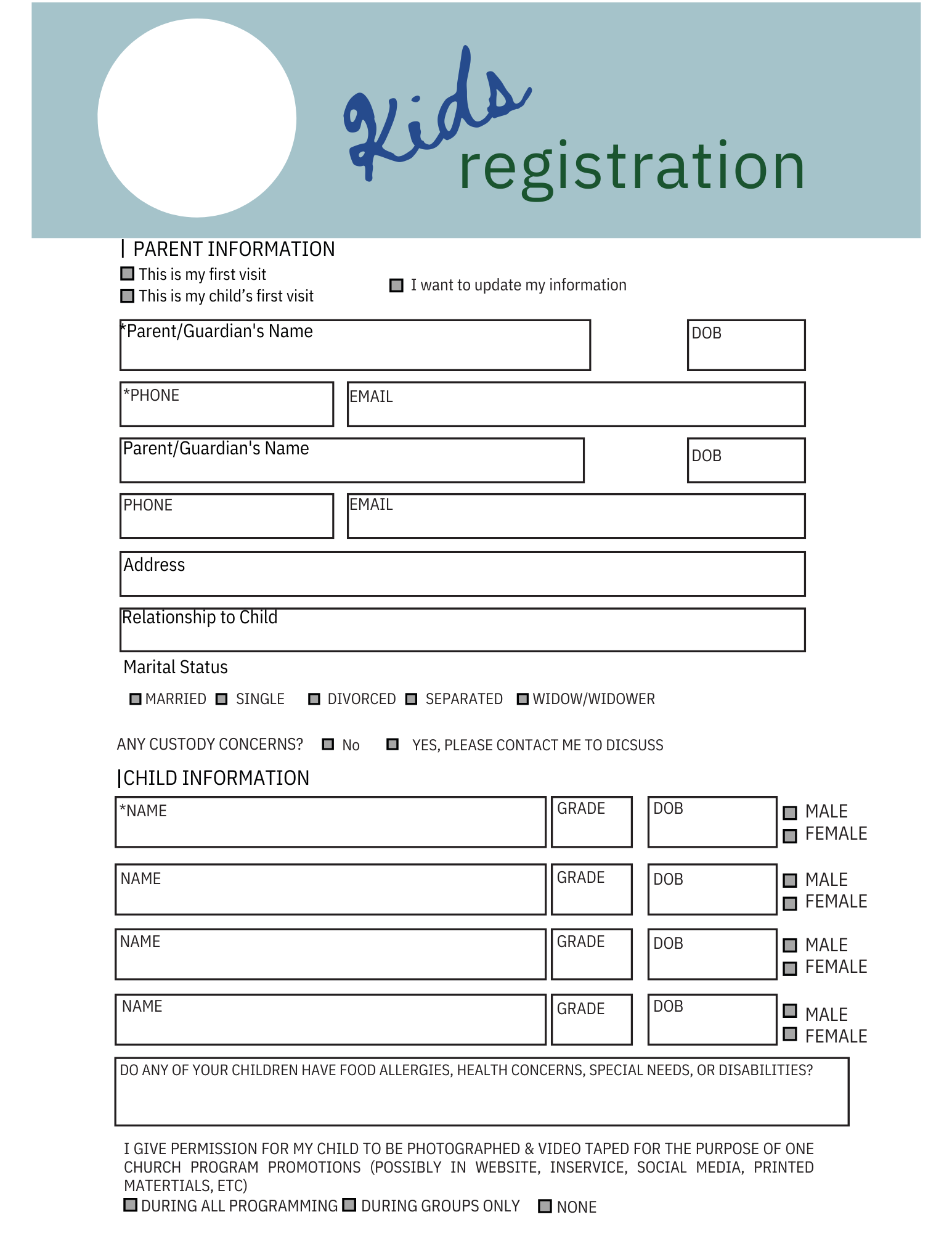Kids Registration Form - GO! Curriculum